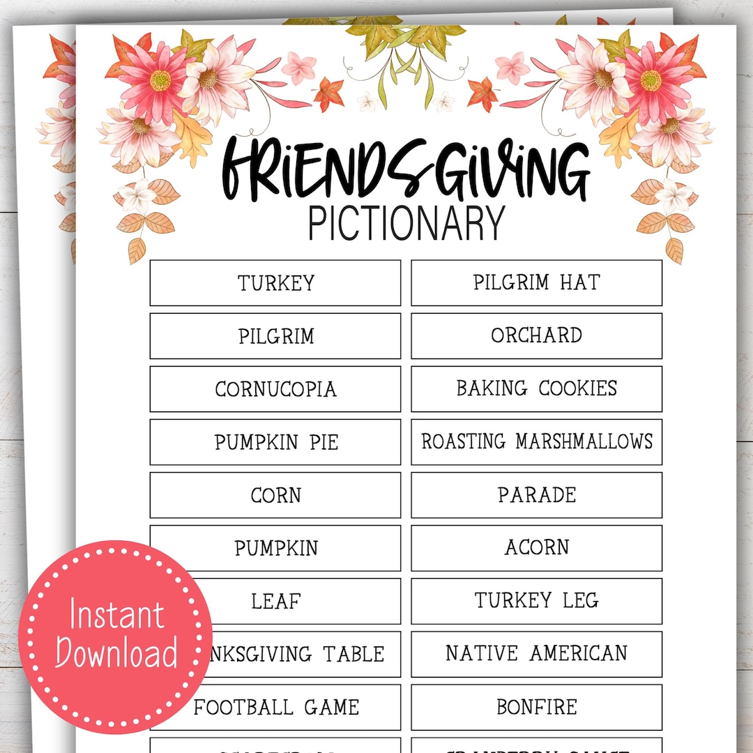 Friendsgiving Pictionary Game | Friendsgiving Office Party Game ...