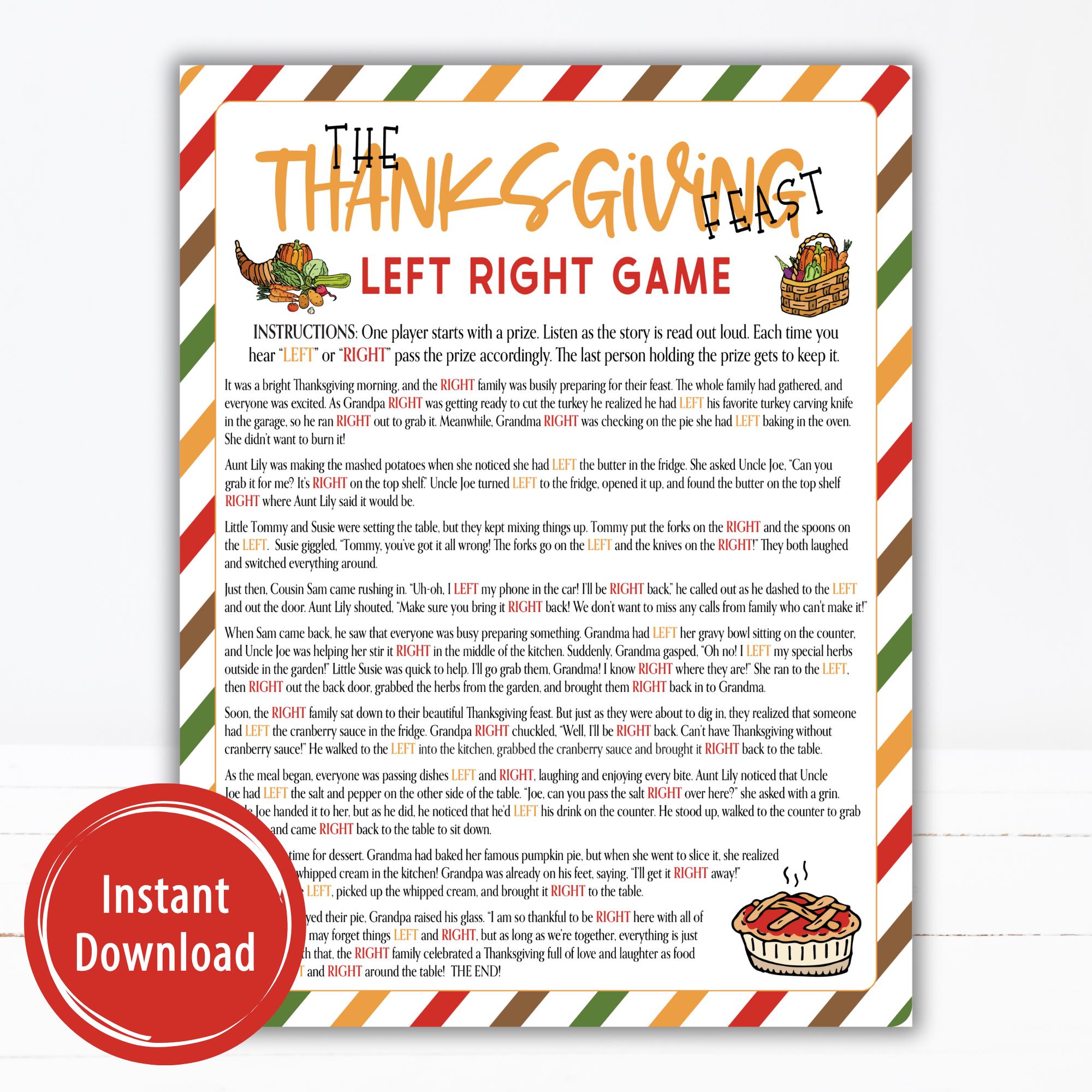Thanksgiving Left Right Game | Thanksgiving Pass the Prize Game ...