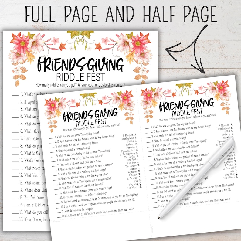 Friendsgiving Riddles Printable Game | Friendsgiving Gathering Game ...