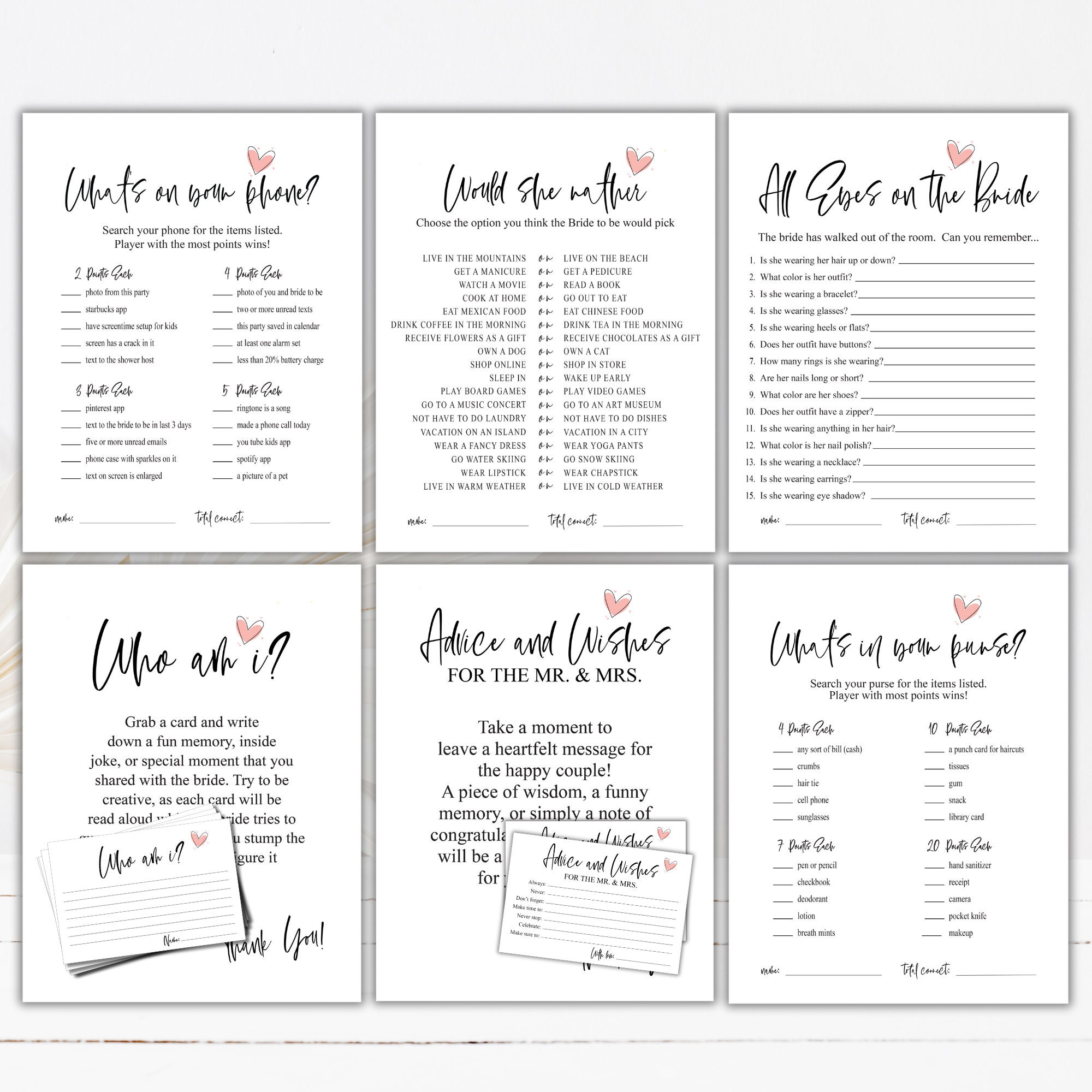 Minimalist Bridal Shower Games Bundle Printable, Modern Wedding Shower ...