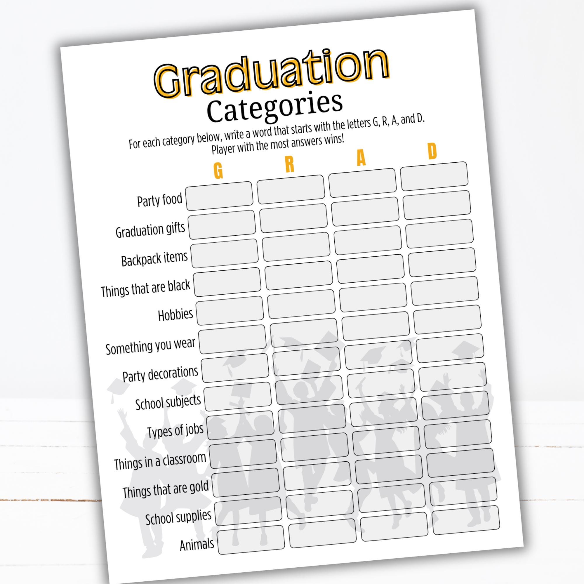 Editable Graduation Categories Game Printable Grad Party Activity Fun ...