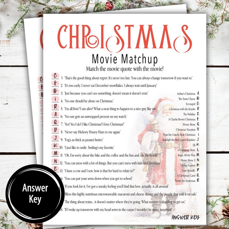 Christmas Movie Matchup Game| Christmas Party Movie Game | Family ...