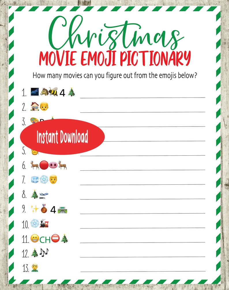 Christmas Printable Games Christmas Movie Emoji Game - Etsy
