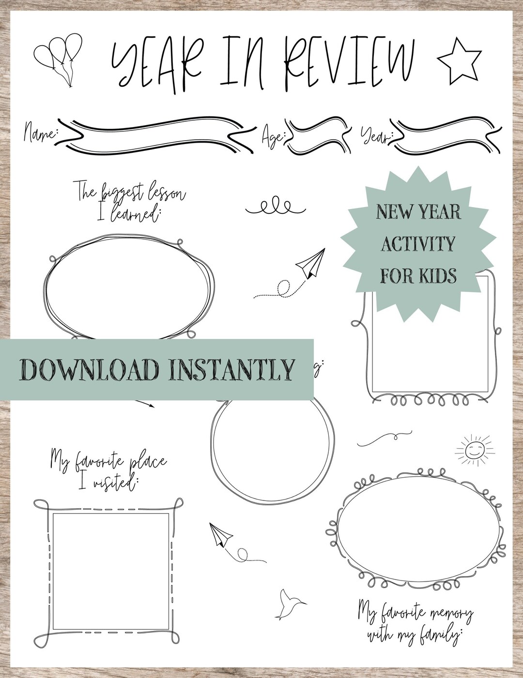 Kids Printable Year in Review New Year Kids Activities New - Etsy