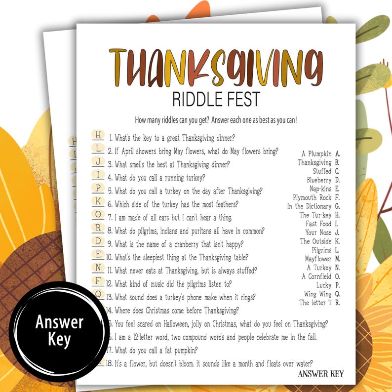 Thanksgiving Riddles Printable Game | Thanksgiving Gathering Game Night ...