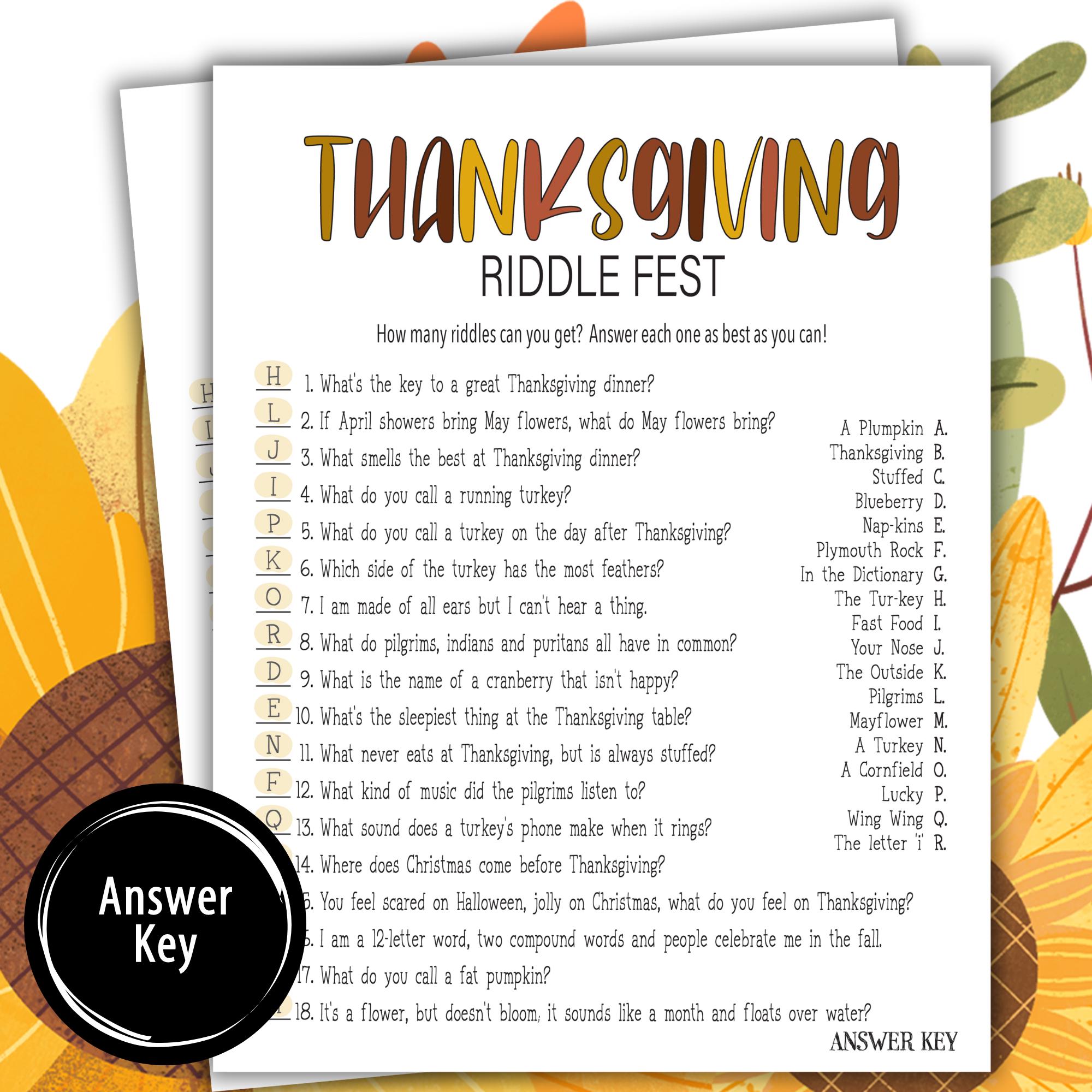 Thanksgiving Riddles Printable Game | Thanksgiving Gathering Game Night ...