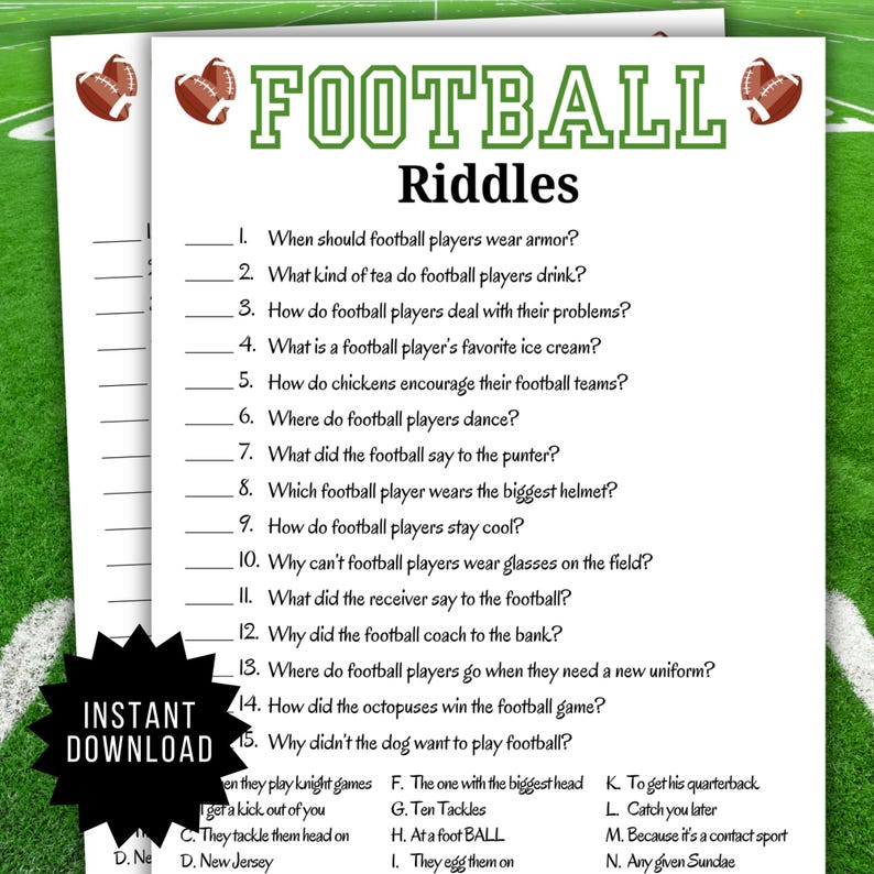 Printable Football Riddles | Football Party Fun Riddles Game | Football ...