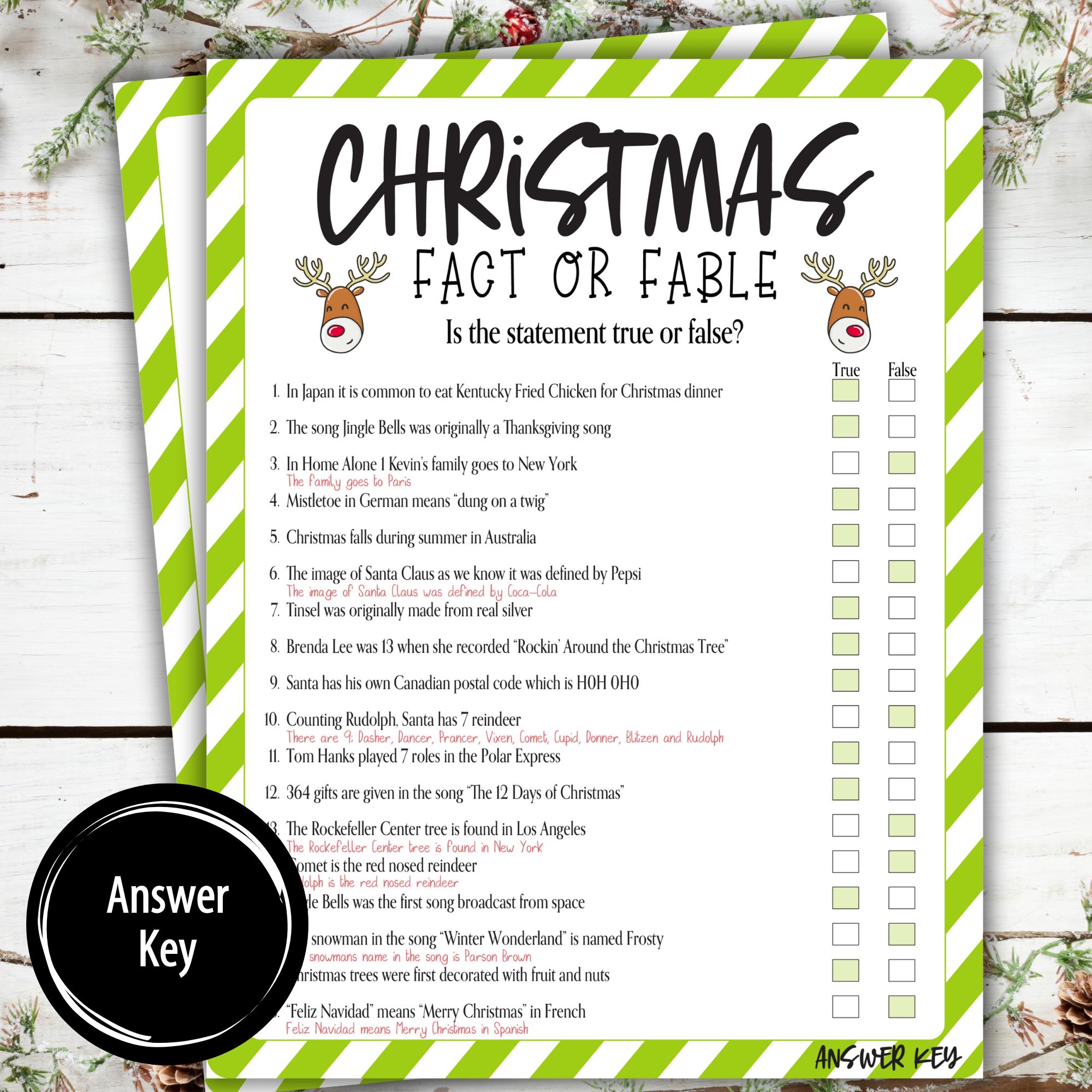 Christmas Fact or Fiction Game | Fact or Fable Christmas Party Game ...