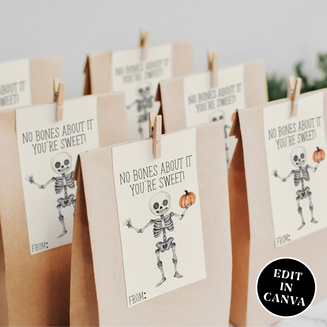 Halloween Skeleton Gift Tags Printable | Treat Bag Tags | Editable ...