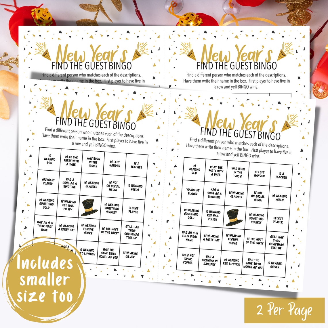 New Years Find the Guest Bingo Game for Office Party | New Years Party ...