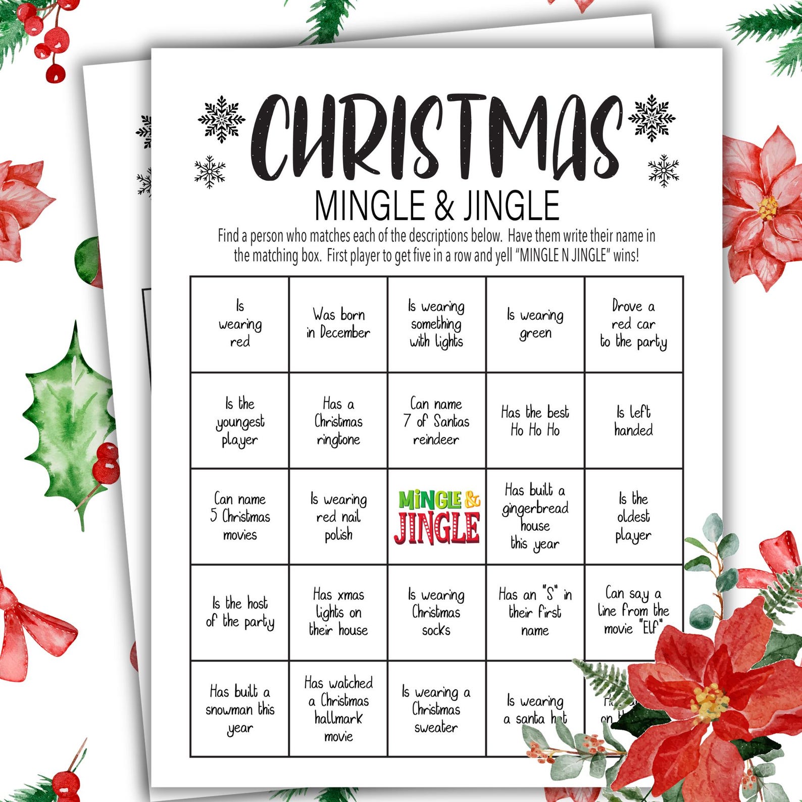 Christmas Mingle and Jingle Bingo Game | Christmas Gathering Game Night ...