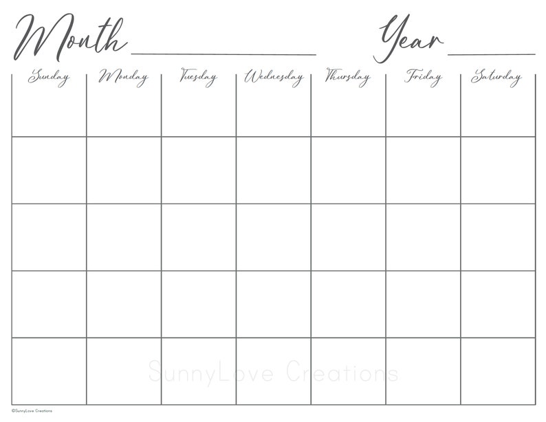 Perpetual Printable Calendar Blank Landscape Calendar - Etsy