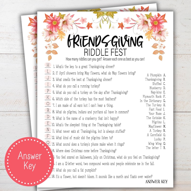 Friendsgiving Riddles Printable Game | Friendsgiving Gathering Game ...
