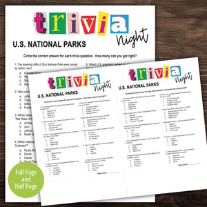 Printable US National Park Trivia Game | Pub Trivia Game Night | Team ...