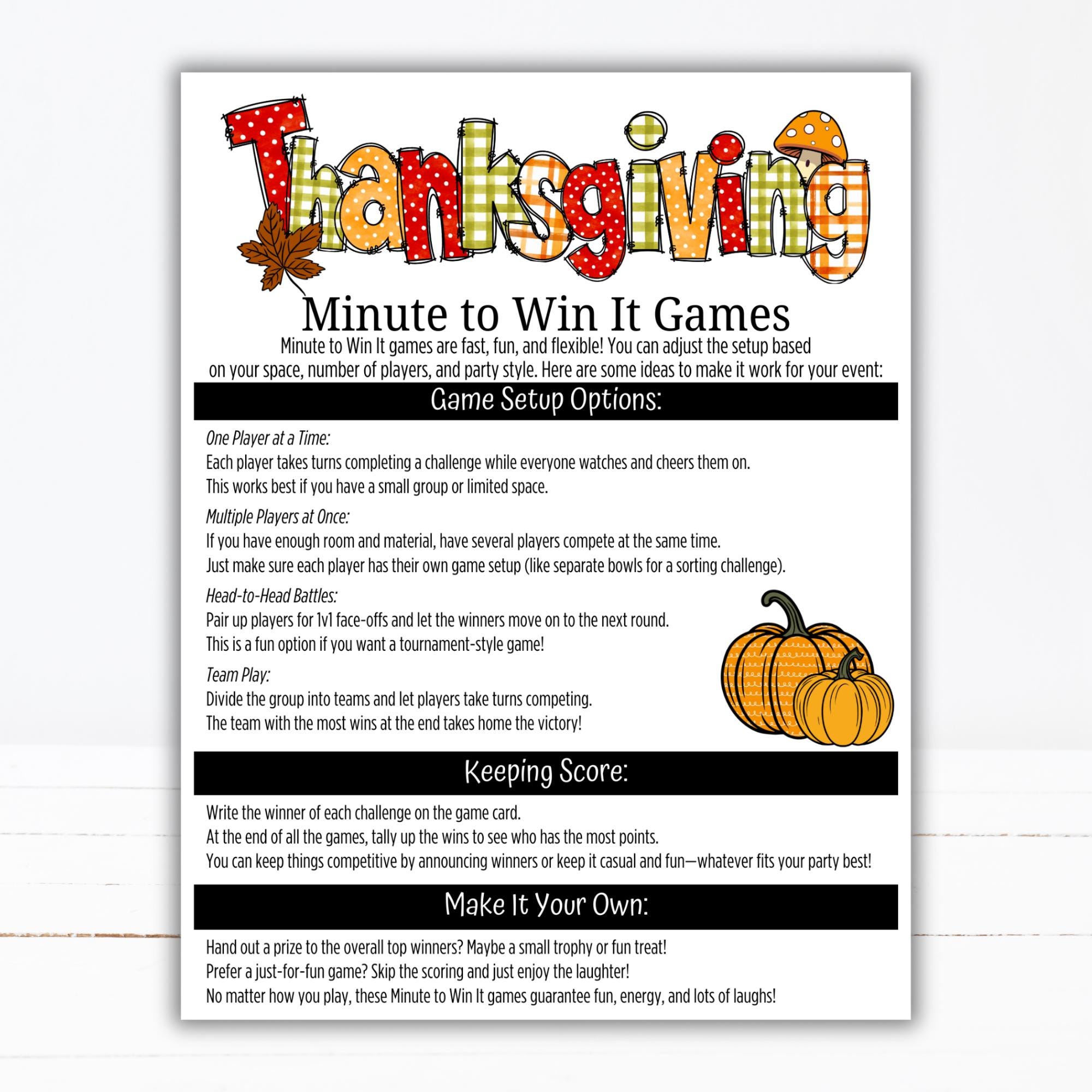 Printable Fall Thanksgiving Minute to Win It Games | Printable 60 ...