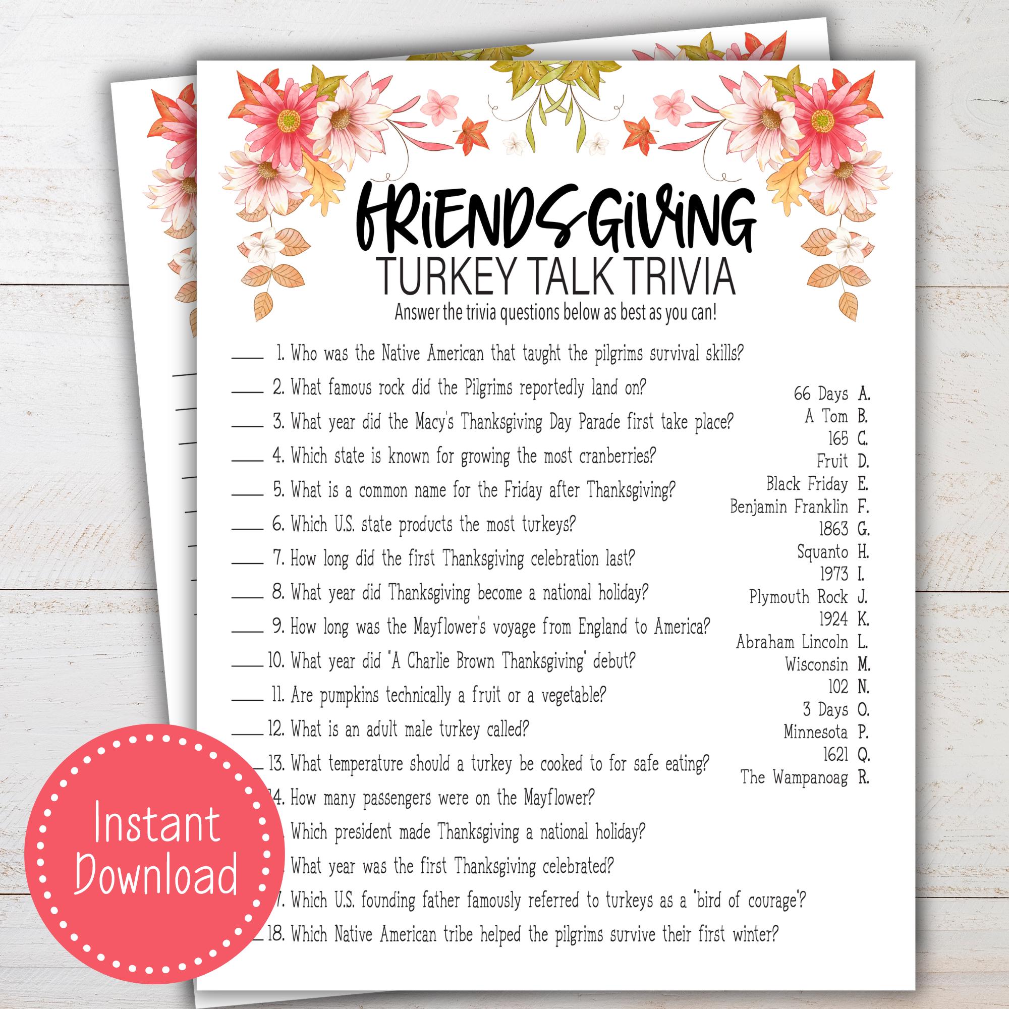 Friendsgiving Printable Trivia Game | Friendsgiving Game Night ...