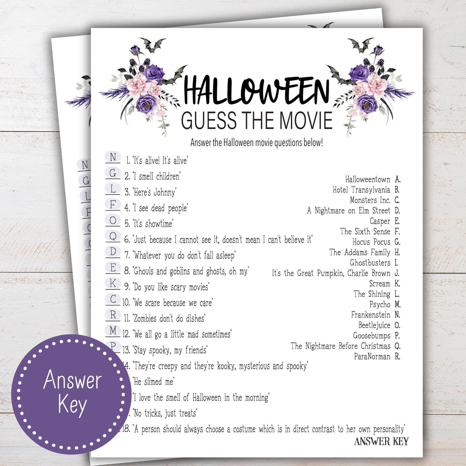 Spooky Halloween Guess the Movie Game | Printable Halloween Game ...
