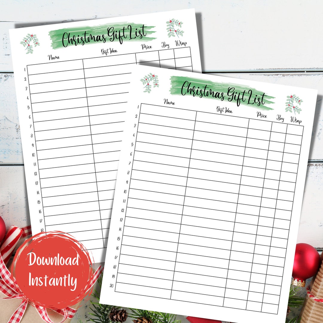 Christmas Gift List Gift Checklist Holiday Gift Tracking Holiday ...