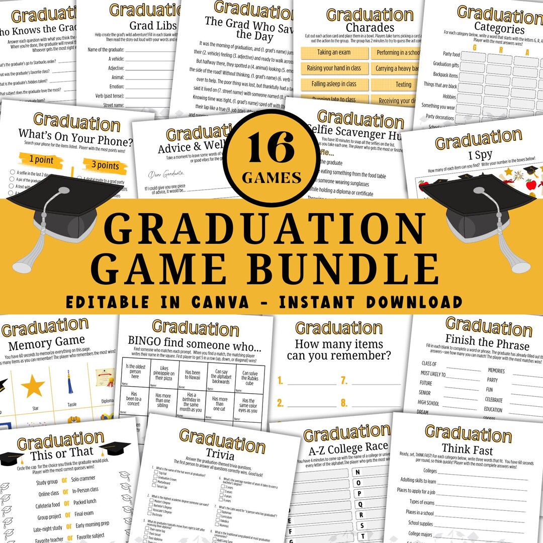 Editable Graduation Game Bundle Printable High School Grad Party ...