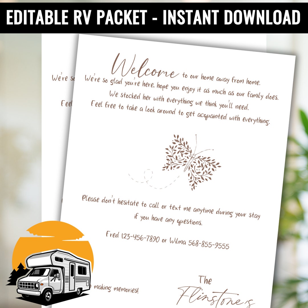 Editable RV Rental Packet | Printable RV Welcome Letter | Trailer ...