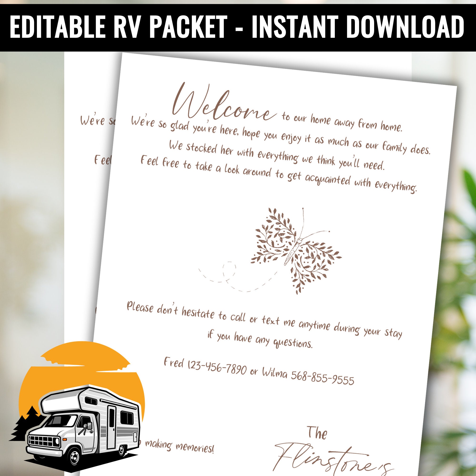 Editable RV Rental Packet | Printable RV Welcome Letter | Trailer ...