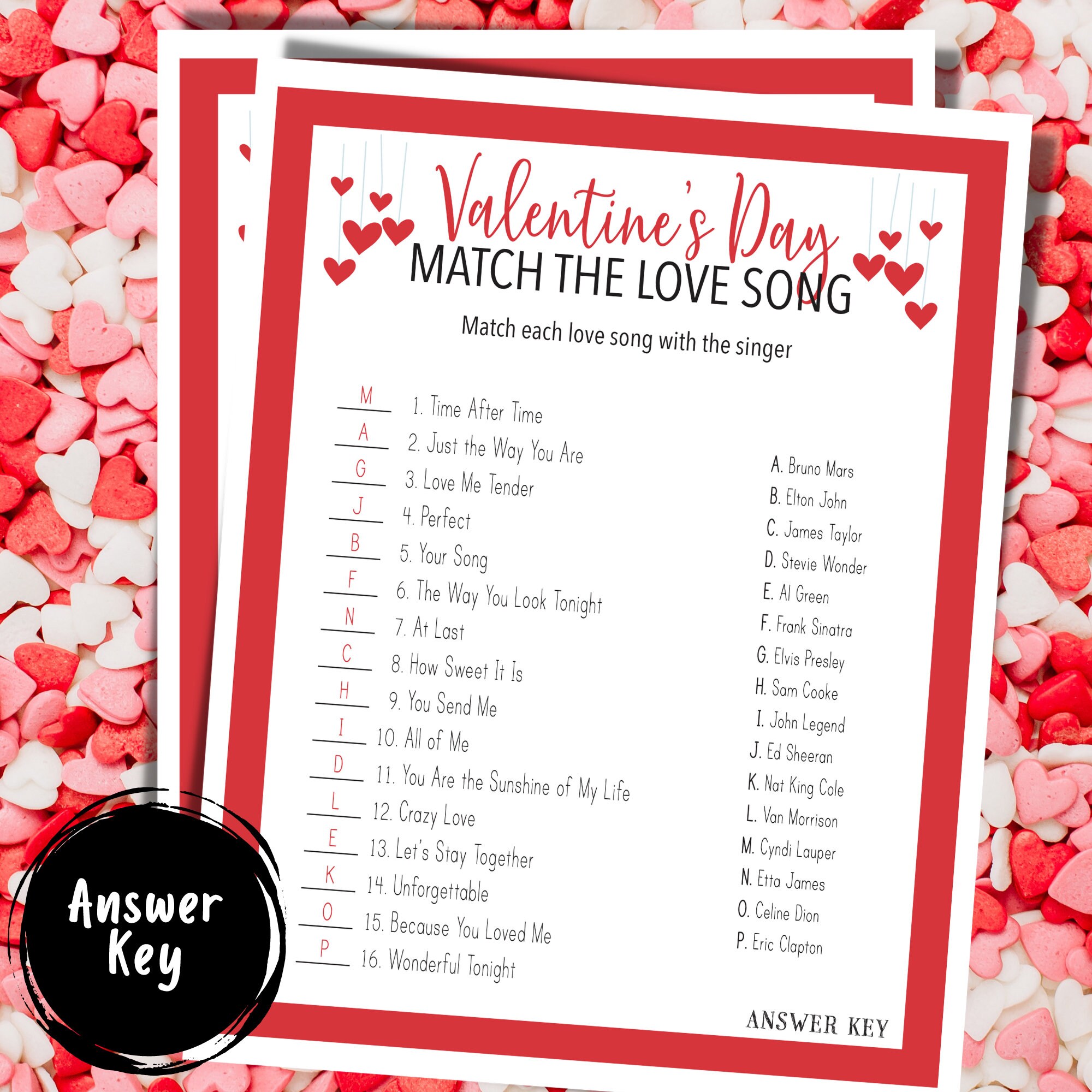 Valentines Love Songs Matching Game | Valentines Party Games | Holiday ...