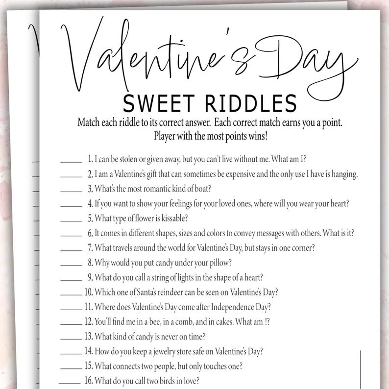 Fun Printable Valentines Riddles | Black and White Valentines Party ...