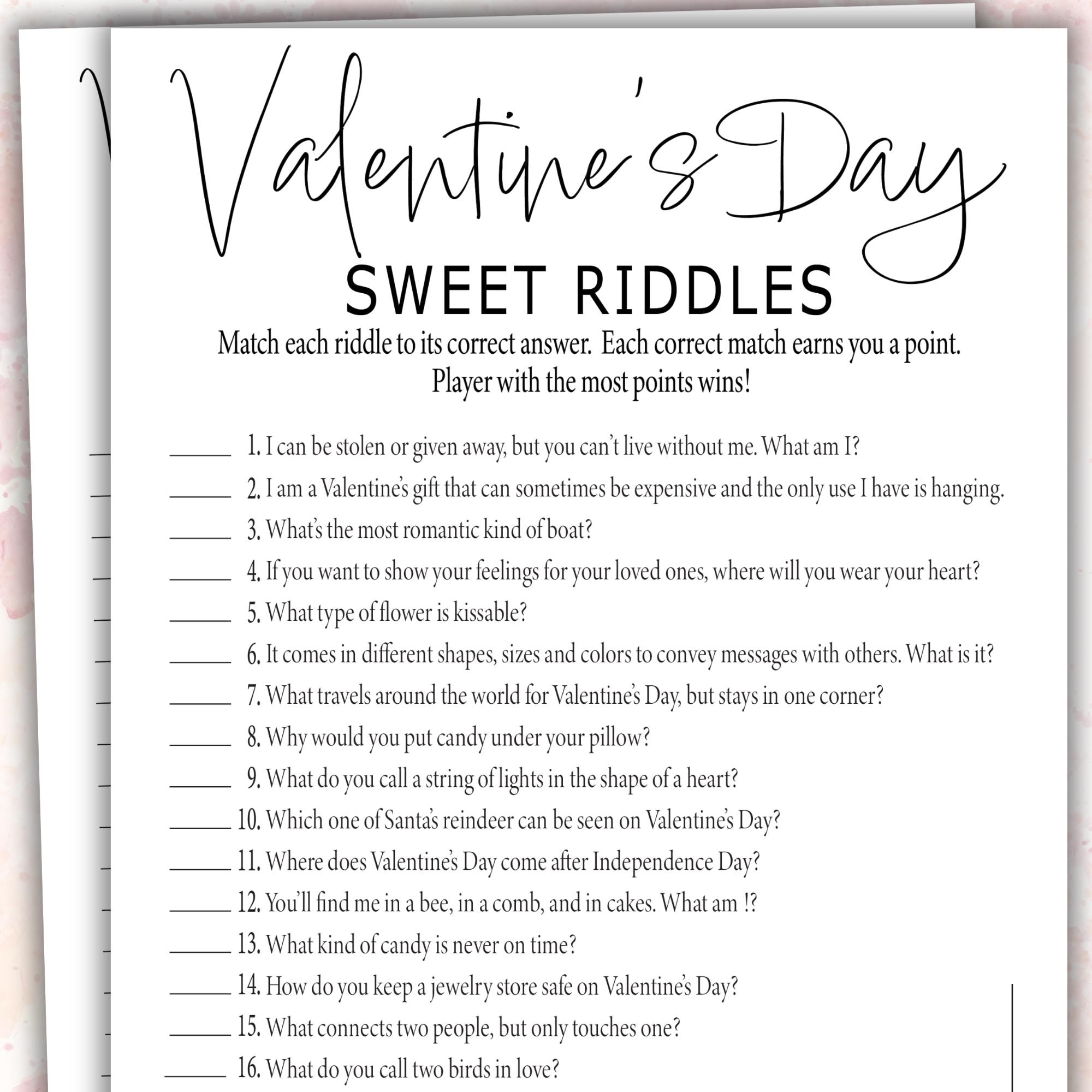 Fun Printable Valentines Riddles | Black and White Valentines Party ...