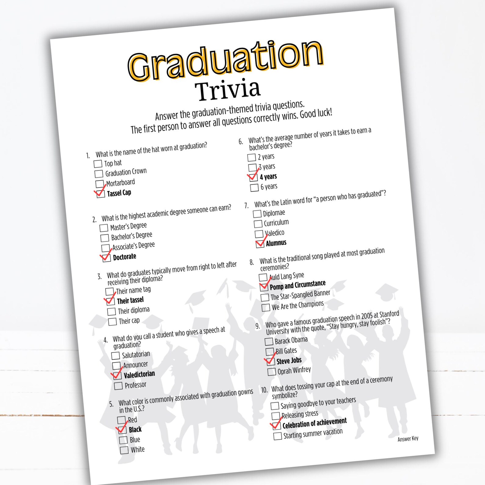 Editable Graduation Trivia Game Printable Grad Party Activity Fun Quiz ...