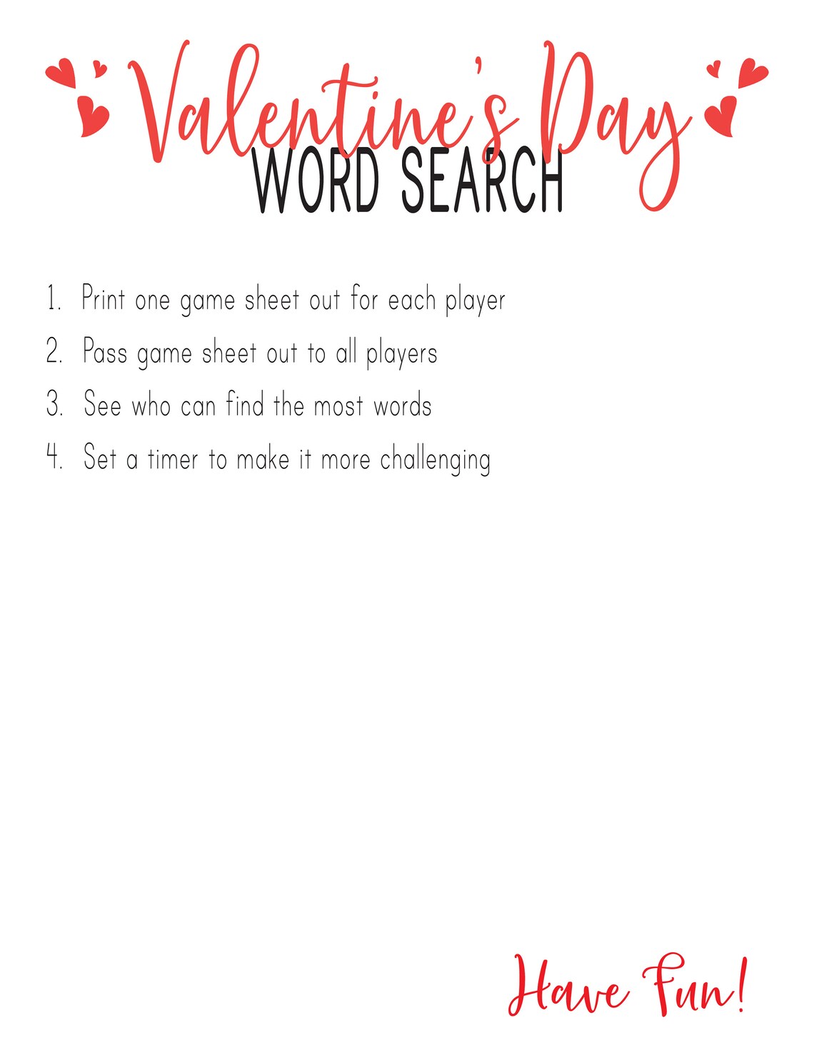 Valentines Day Word Search Valentines Day Games Valentines Day Game ...