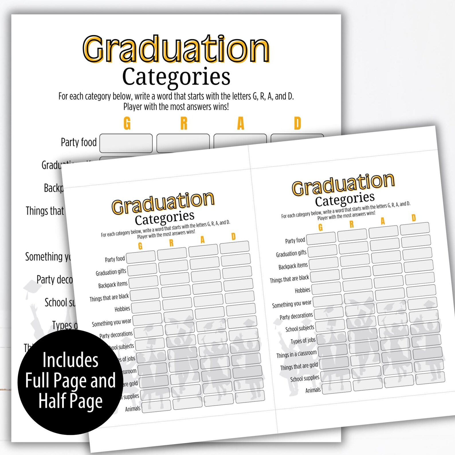 Editable Graduation Categories Game Printable Grad Party Activity Fun ...