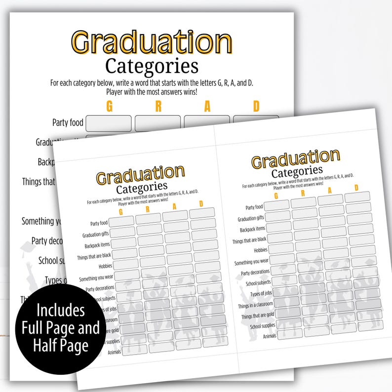 Editable Graduation Categories Game Printable Grad Party Activity Fun ...