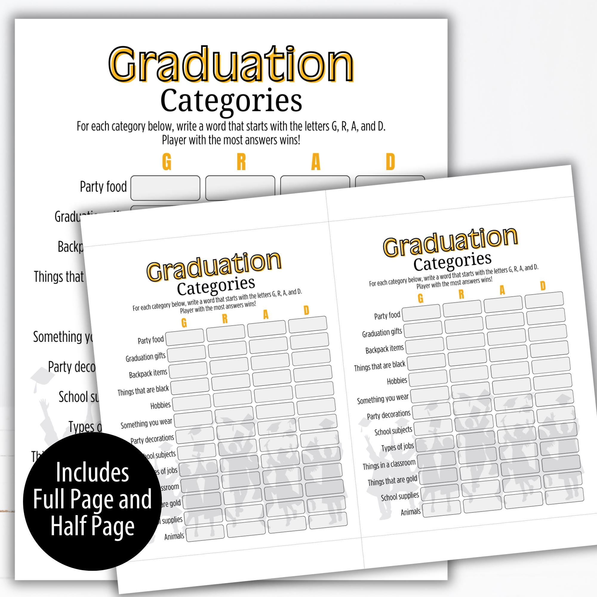 Editable Graduation Categories Game Printable Grad Party Activity Fun ...