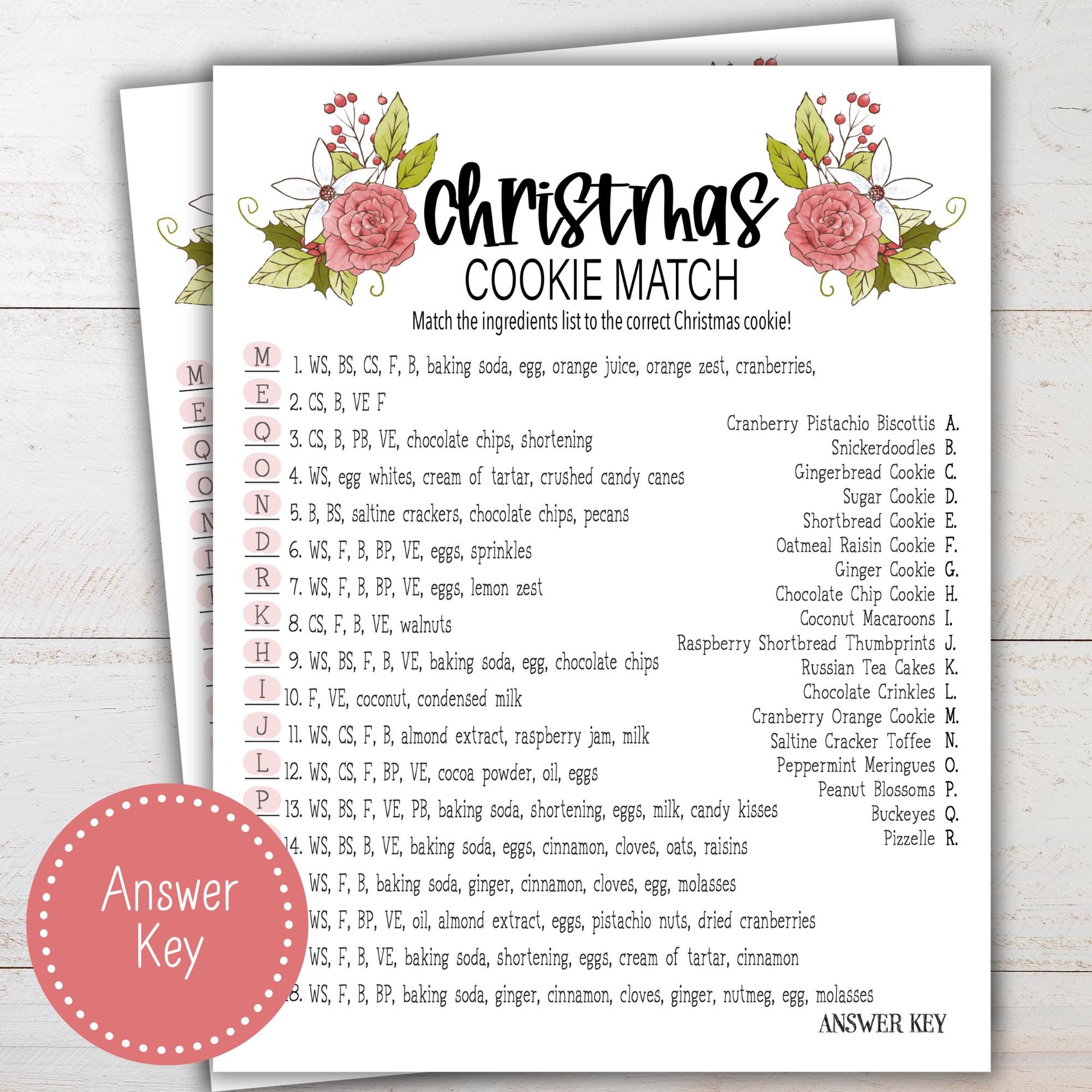 Christmas Cookie Match Game Christmas Cookie Recipe Game Christmas ...