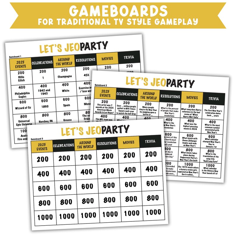 2025 New Years Jeoparty Game Gold | New Years Office Party Game ...