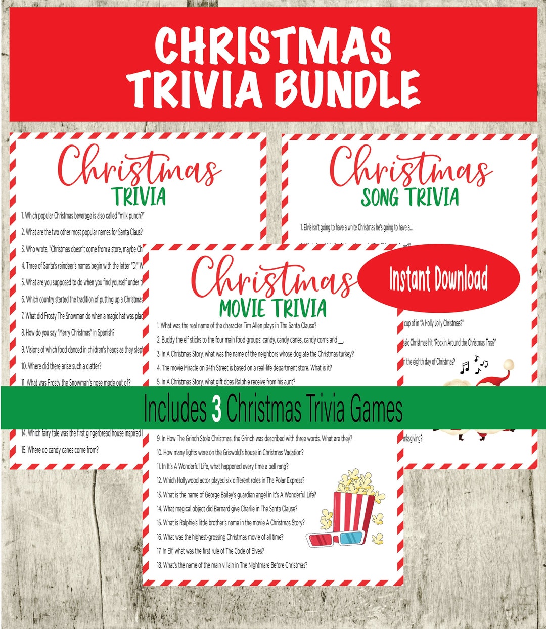 Christmas Printable Games Christmas Trivia Game Christmas - Etsy