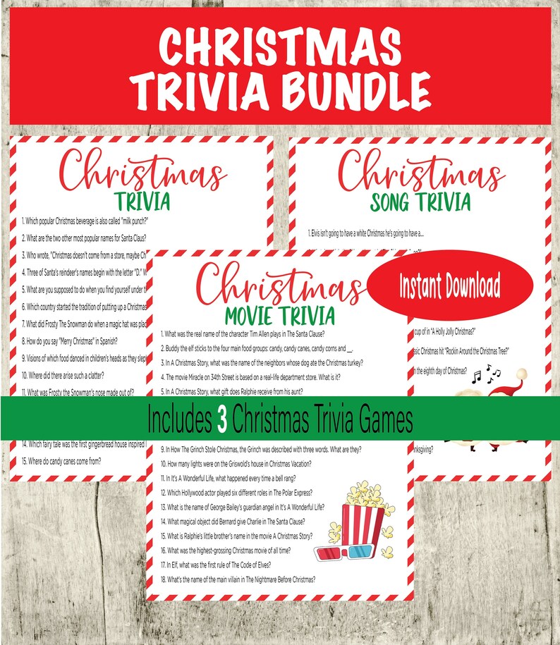 Christmas Printable Games Christmas Trivia Game Christmas - Etsy