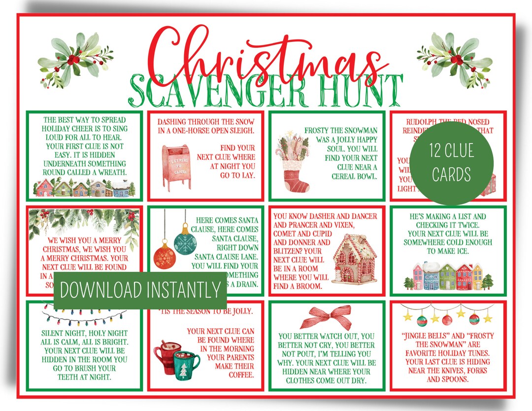 Christmas Scavenger Hunt Christmas Printable Games - Etsy