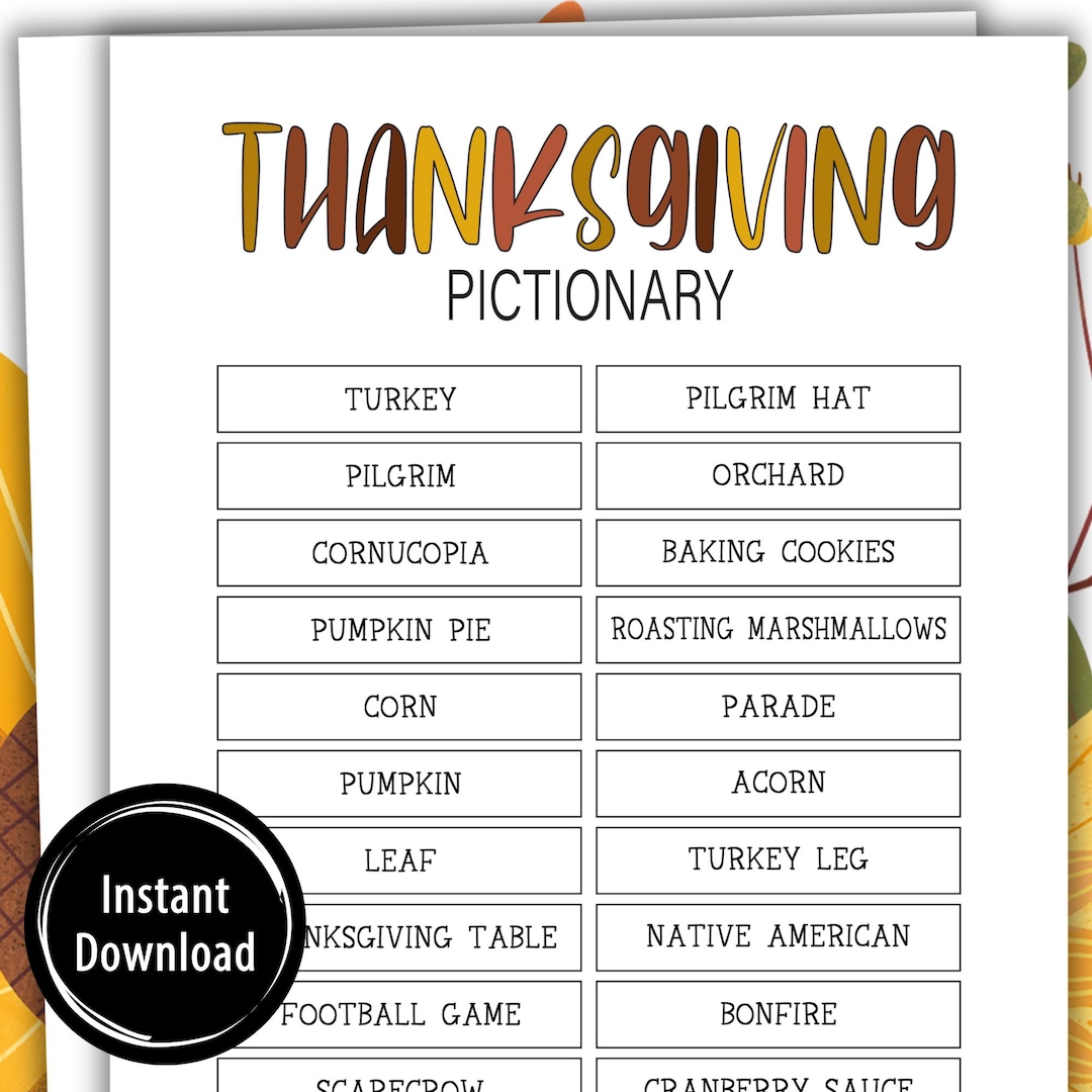 Thanksgiving Pictionary Game | Thanksgiving Office Party Game ...
