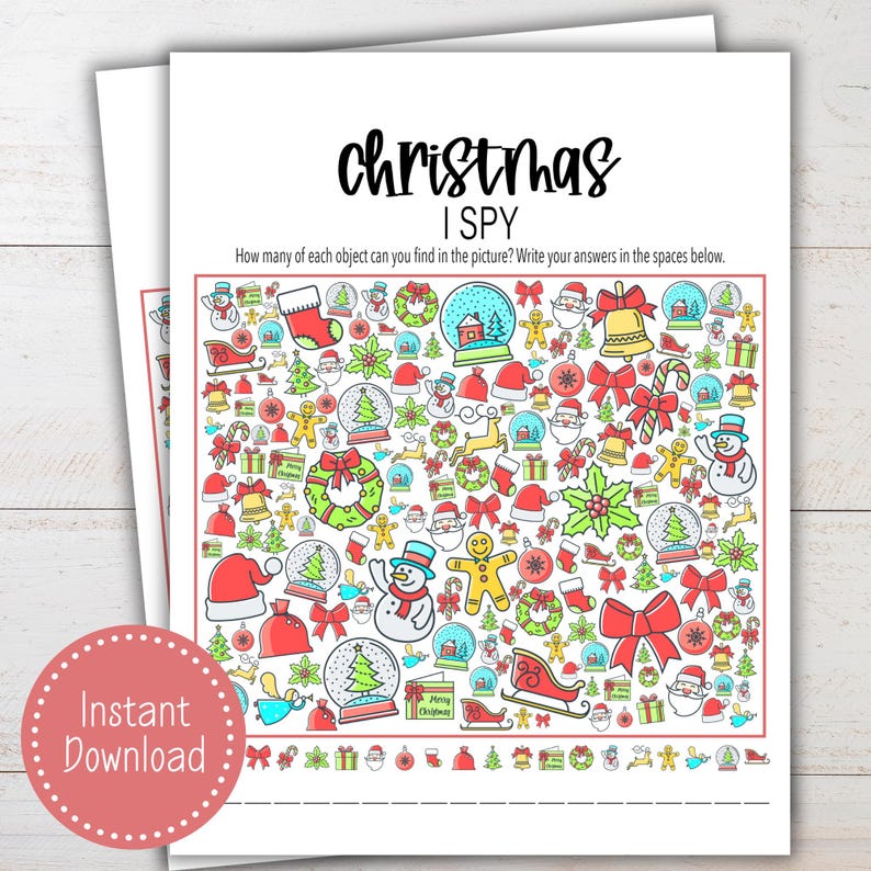 Christmas I Spy Christmas Printable Game Find the Pictures Holiday ...