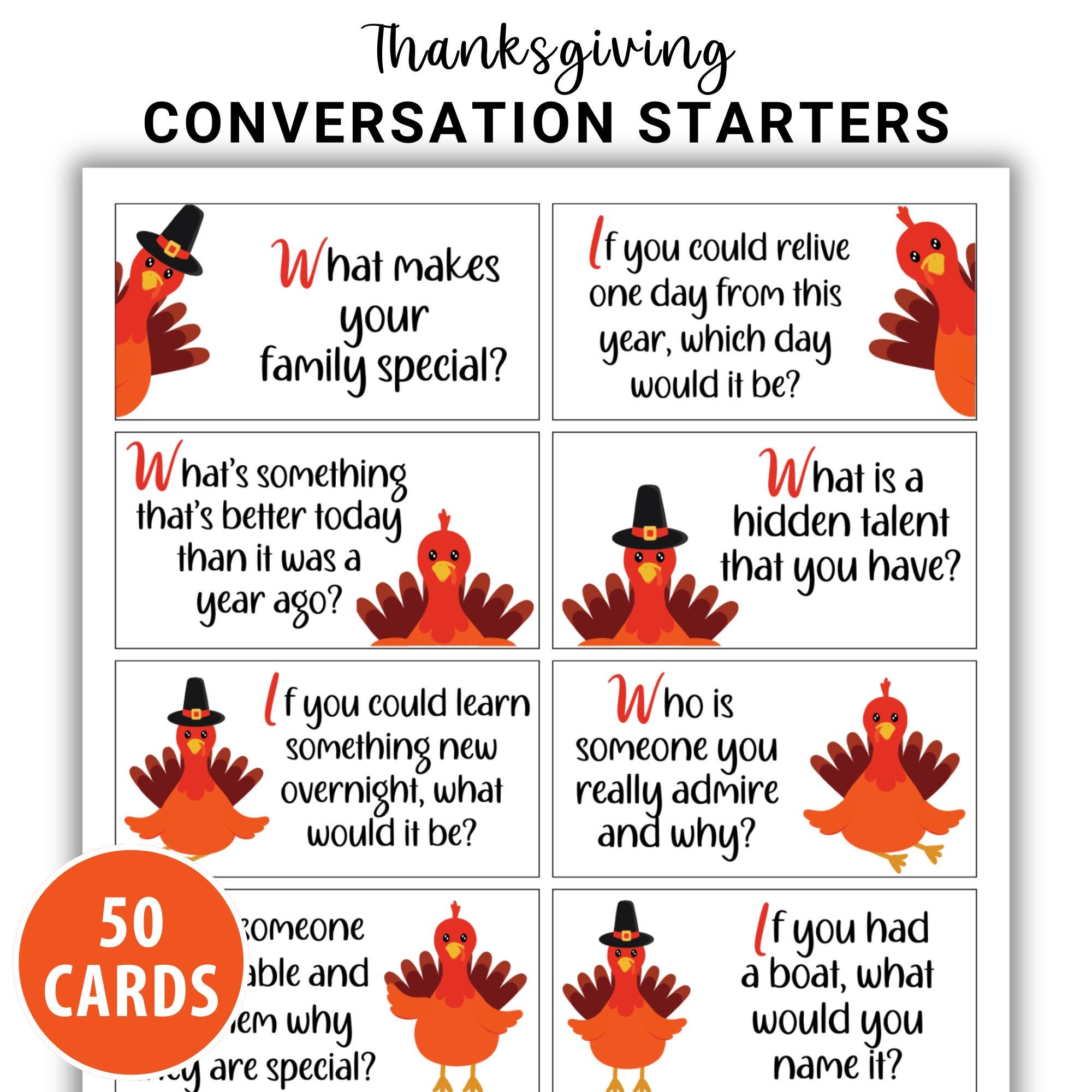 Printable Editable Thanksgiving Conversation Starter Cards | Fall Table ...