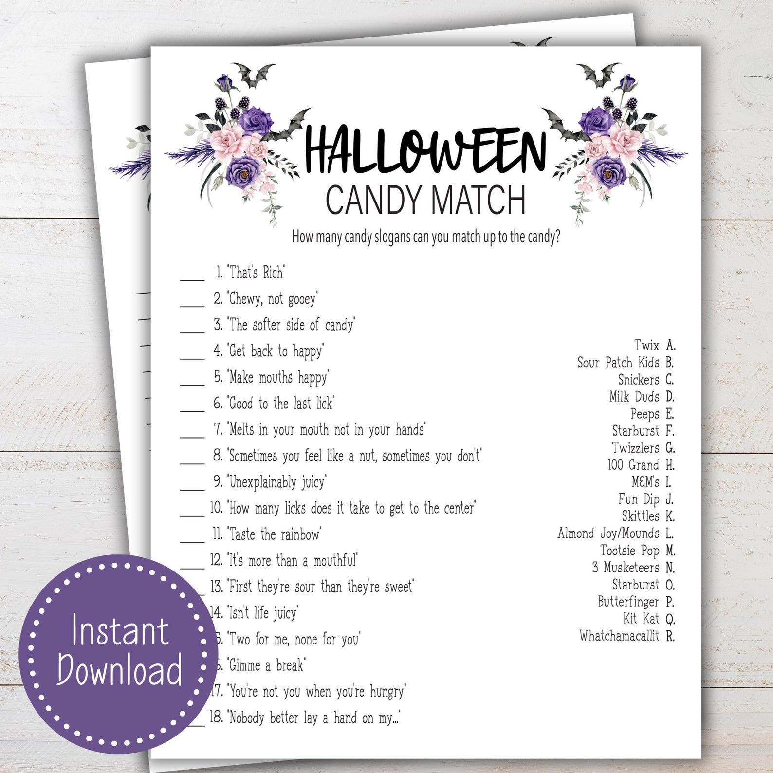 Spooky Halloween Candy Match Game | Printable Halloween Party Game ...
