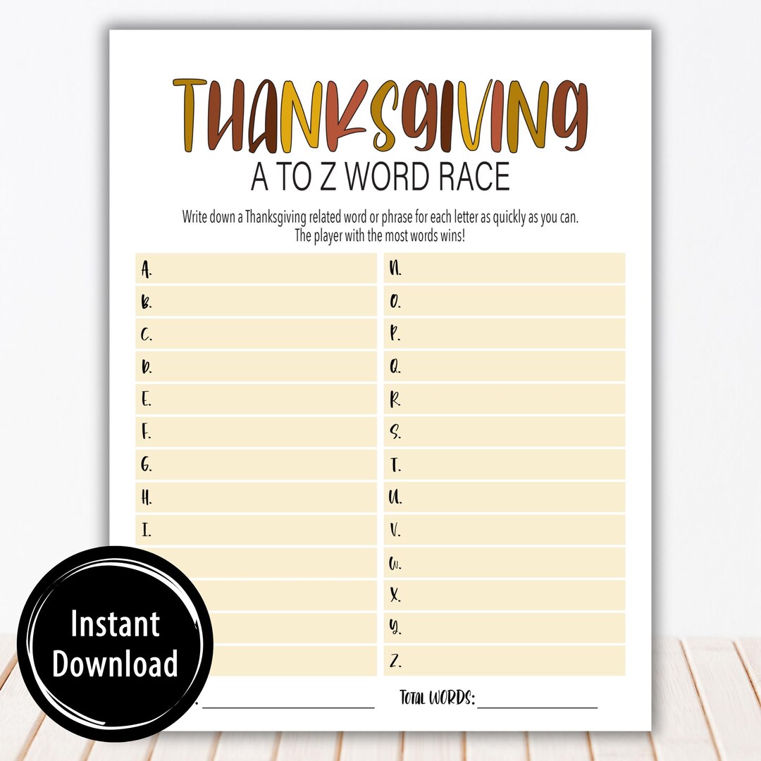Thanksgiving Printable Word Race Game | Thanksgiving Gathering Game ...
