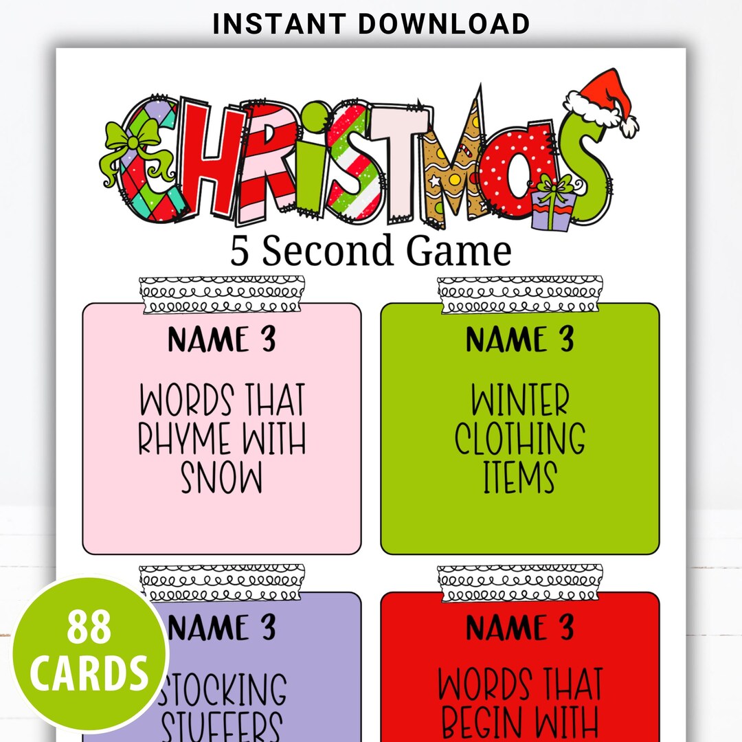 Christmas 5 Second Game | Think Fast Christmas Printable Game for All ...