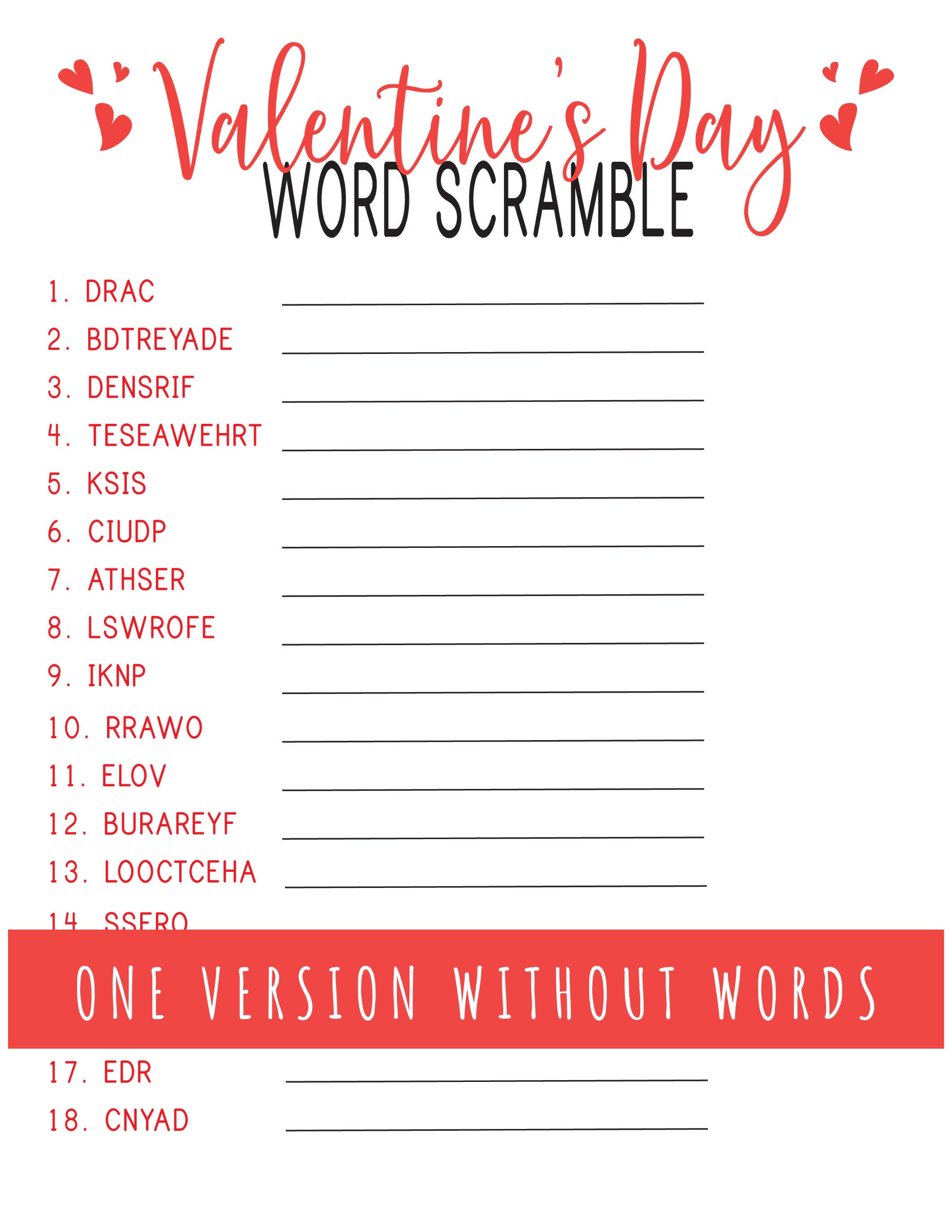 Valentines Day Word Scramble | Valentines Printable Games | Printable ...