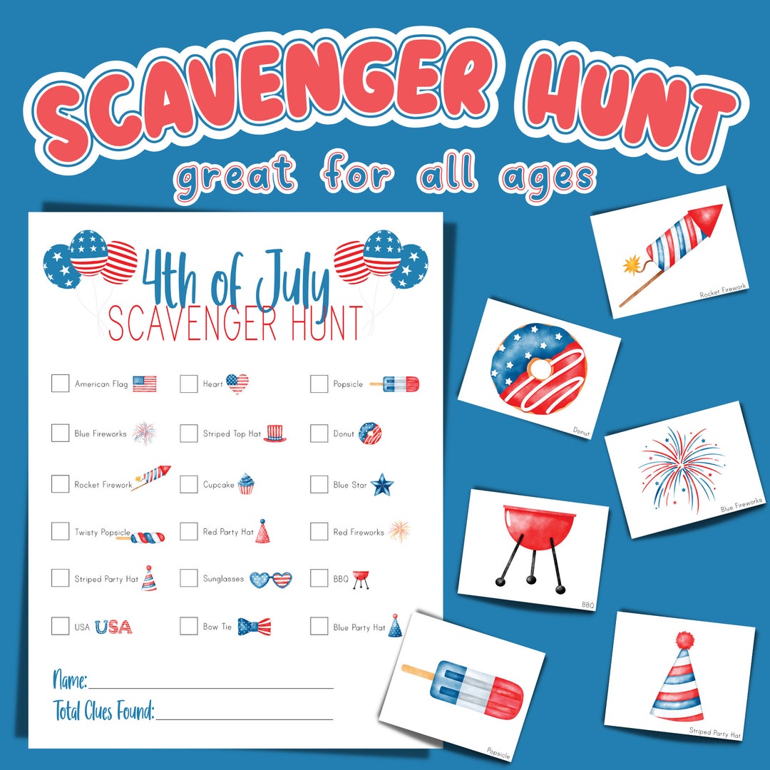 Scavenger Hunt for All Ages, 4th of July Kids Hunt, 4th of July ...