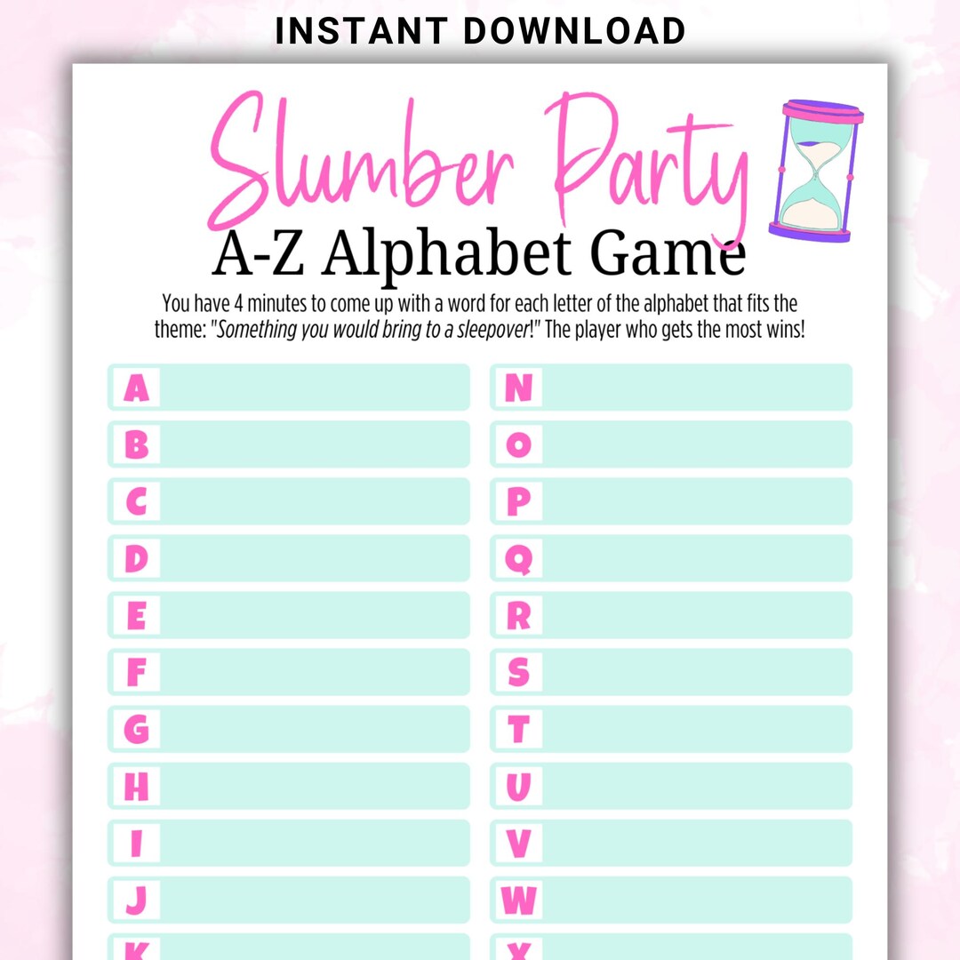 Fun Printable Slumber Party A to Z Alphabet Game | Girl Teen or Tween ...