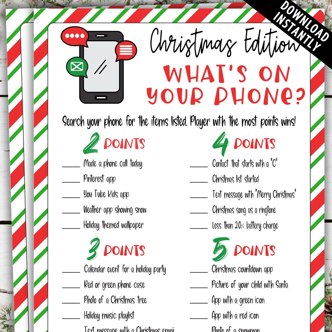 Holiday Fun Printable: What’s on Your Phone Christmas Game | Printable ...