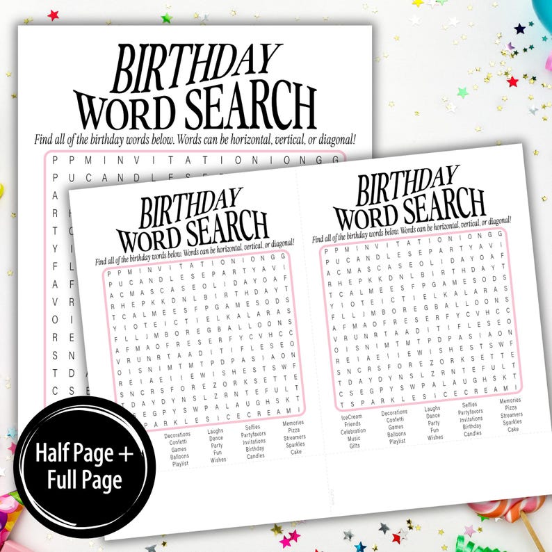 Teen or Tween Birthday Girl Word Search Printable Game | Birthday Word ...