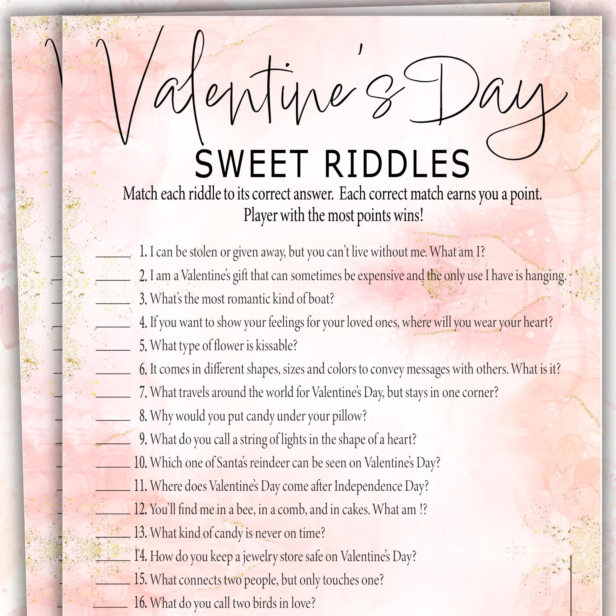 Fun Printable Valentines Riddles | Valentines Party Instant Download ...